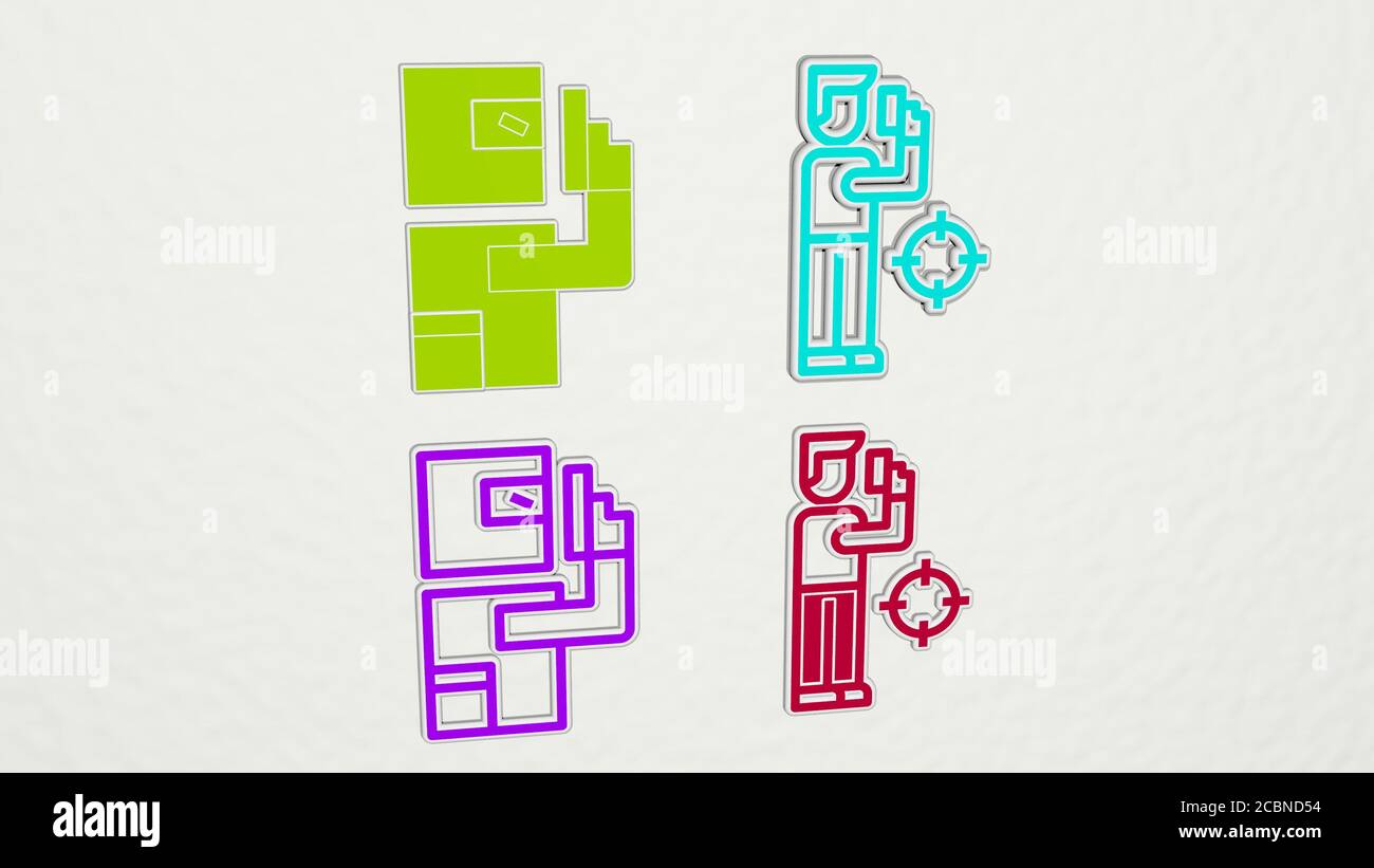 GUNMAN colorful set of icons, 3D illustration Stock Photo - Alamy