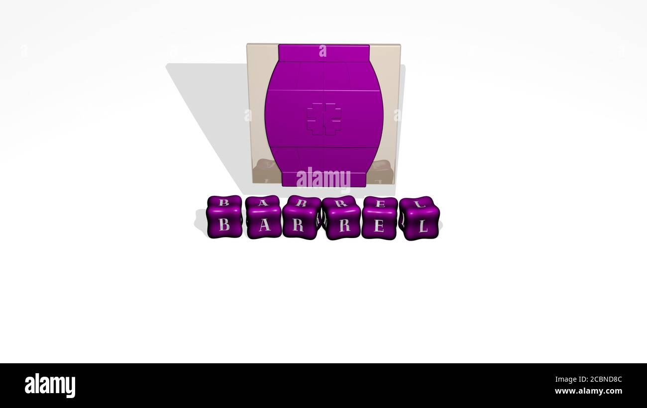 3D illustration of BARREL graphics and text made by metallic dice ...