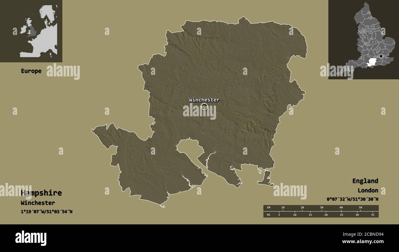 Shape of Hampshire, administrative county of England, and its capital ...