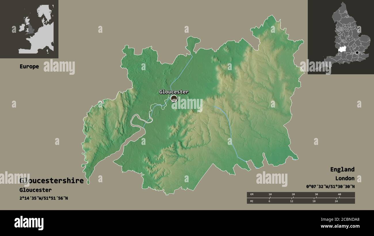 Shape of Gloucestershire, administrative county of England, and its ...