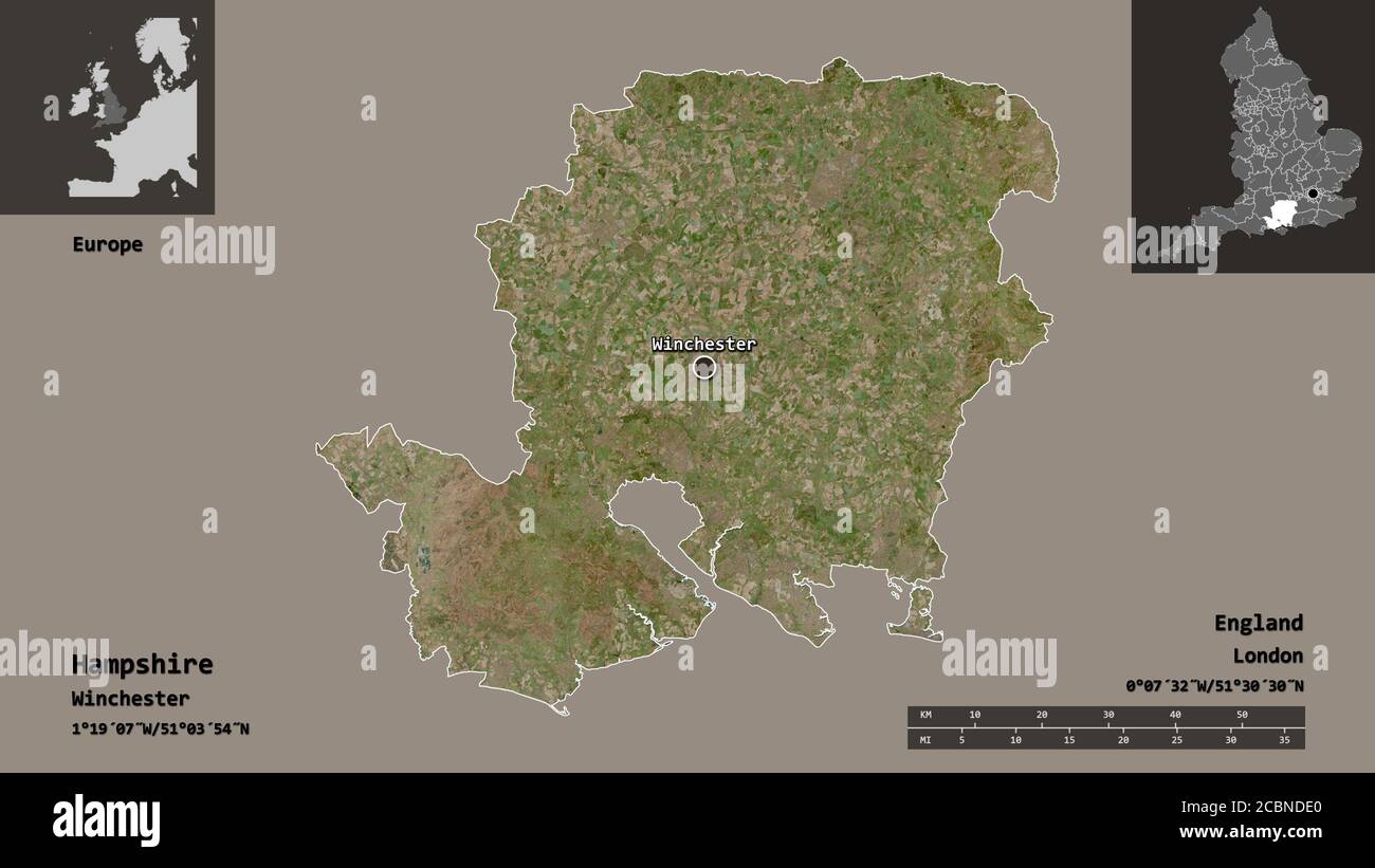 Shape of Hampshire, administrative county of England, and its capital ...