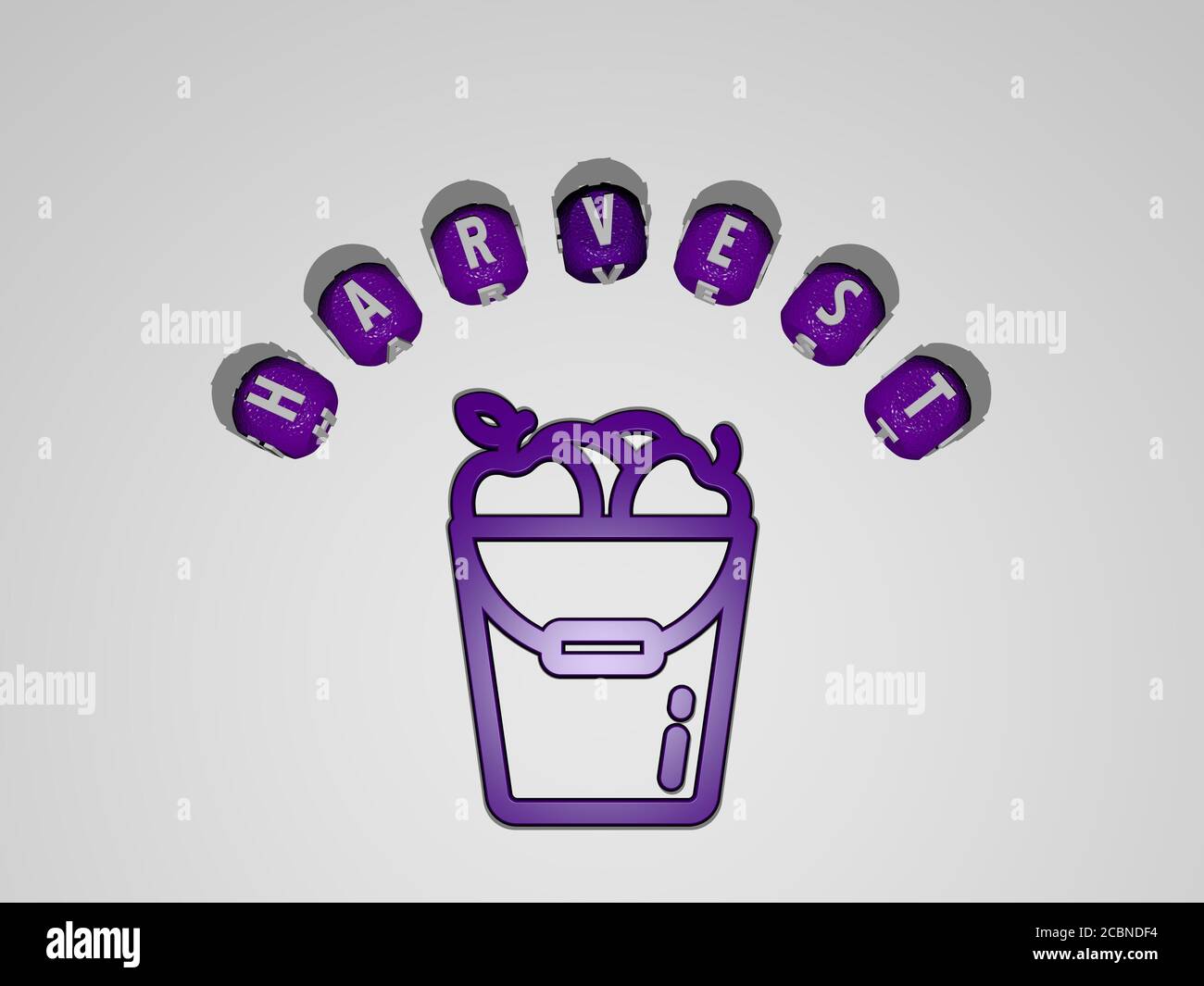 harvest icon surrounded by the text of individual letters, 3D ...