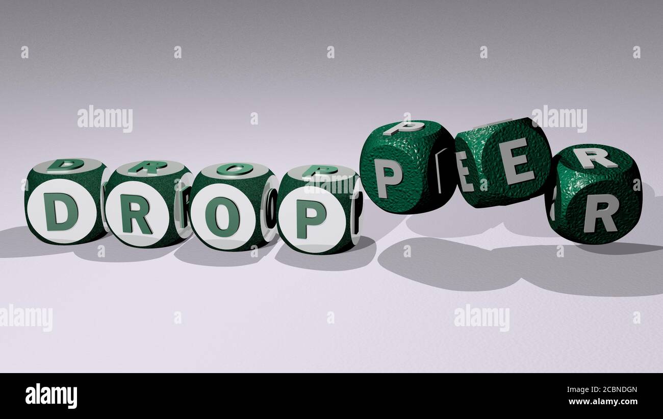 DROPPER text by dancing dice letters, 3D illustration for bottle and ...