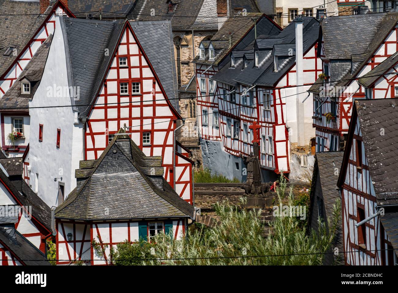 Monreal, idyllic half-timbered village in the valley of the river Elz ...