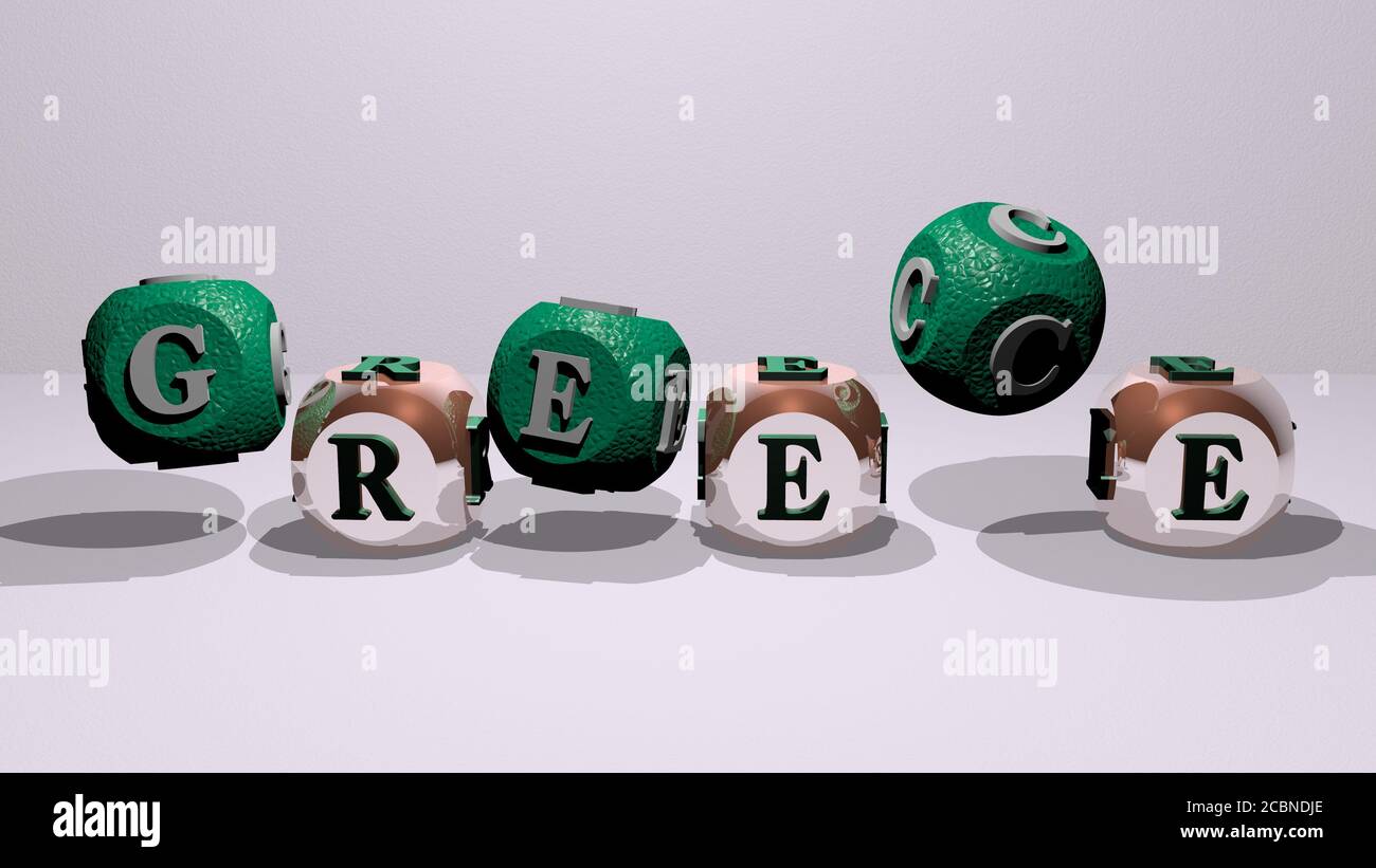 GREECE dancing cubic letters, 3D illustration for island and greek ...