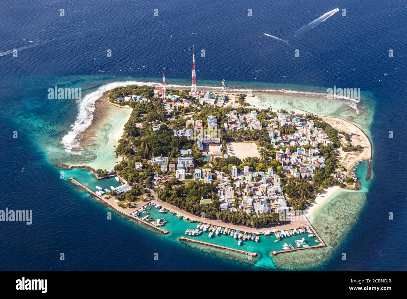 Ariel view of Villingili island in North Male Atoll of Maldives Stock ...