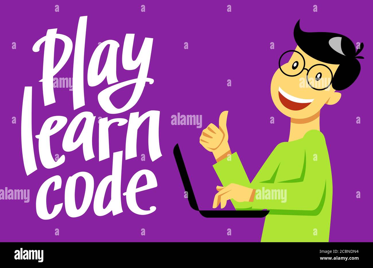A square image of the boy who studies coding. A vector image for a ...