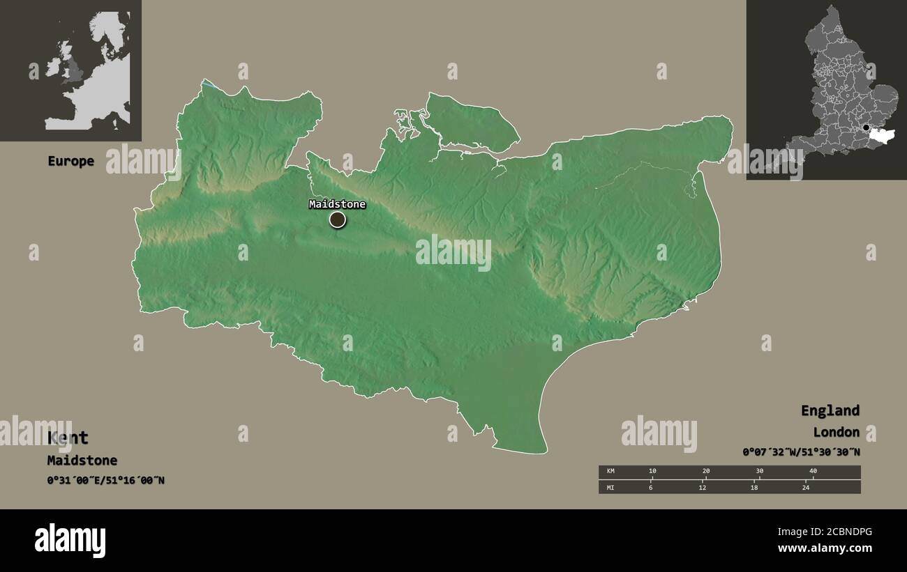 Shape of Kent, administrative county of England, and its capital ...