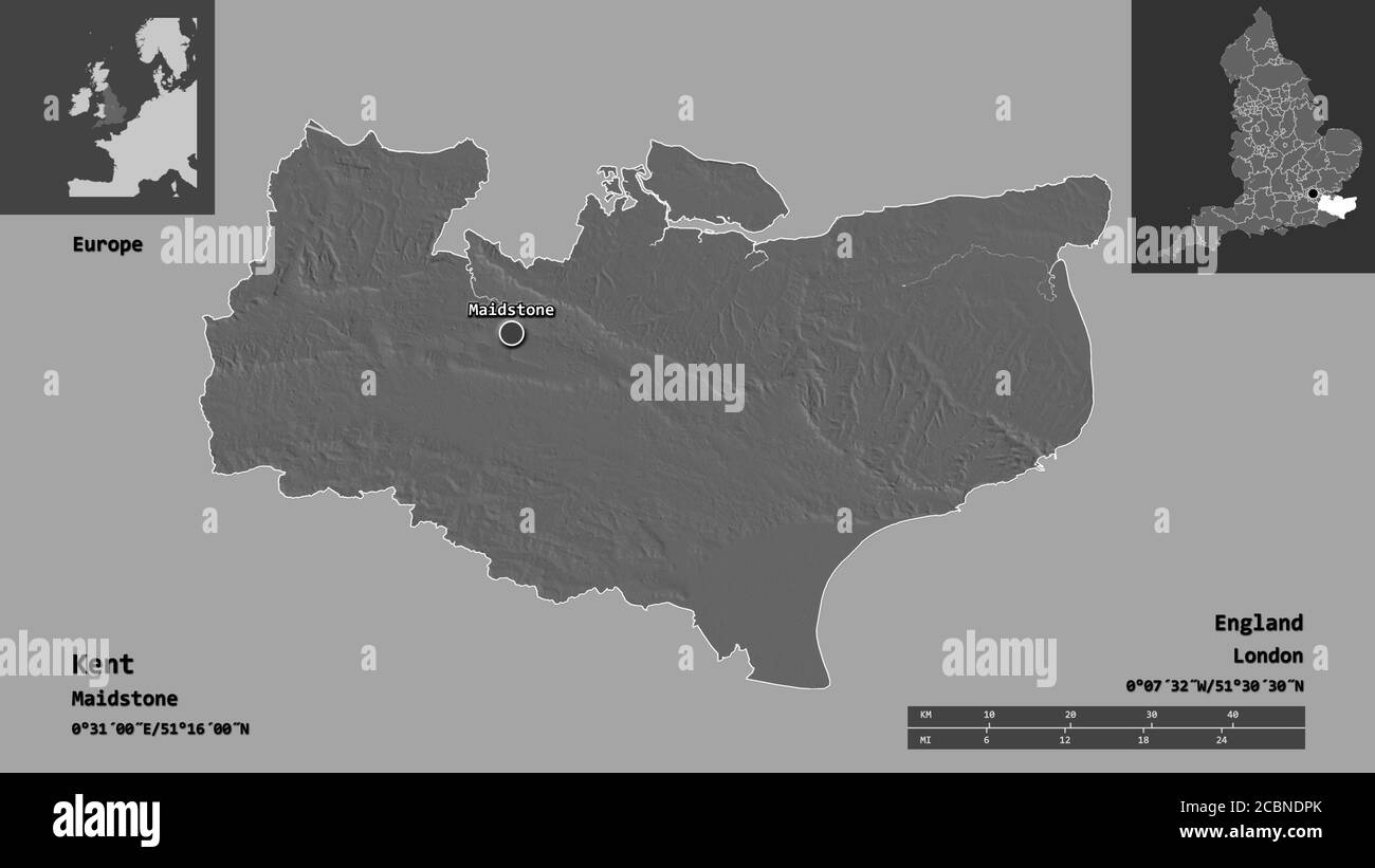 Shape of Kent, administrative county of England, and its capital ...