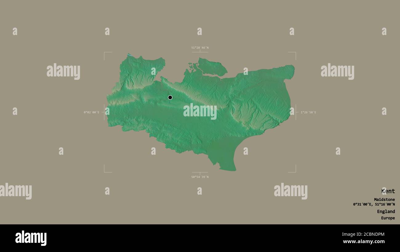 Area of Kent, administrative county of England, isolated on a solid ...