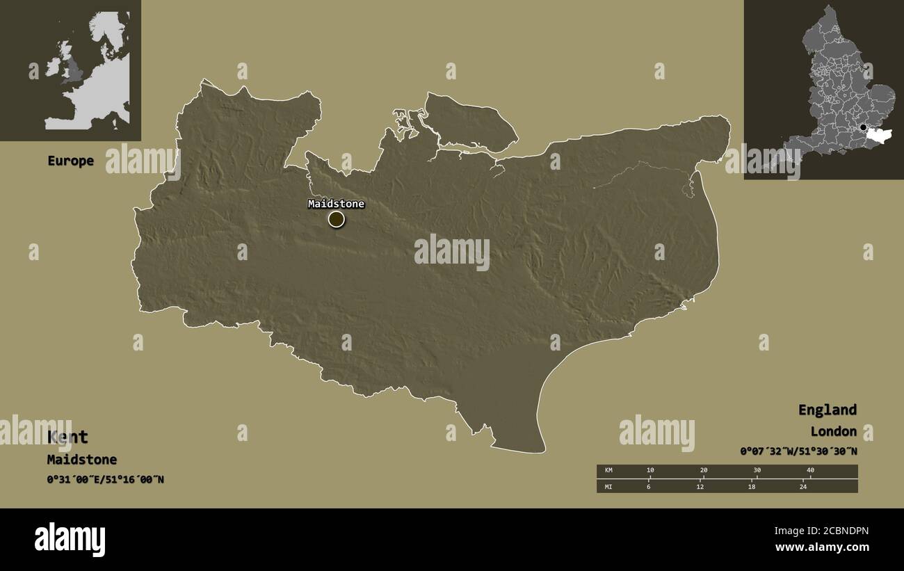 Shape of Kent, administrative county of England, and its capital ...