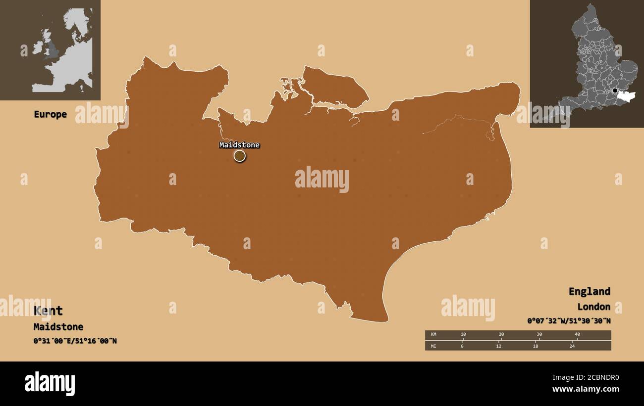Shape of Kent, administrative county of England, and its capital ...