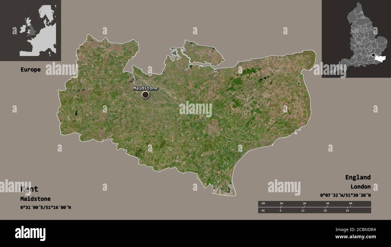 Shape of Kent, administrative county of England, and its capital ...