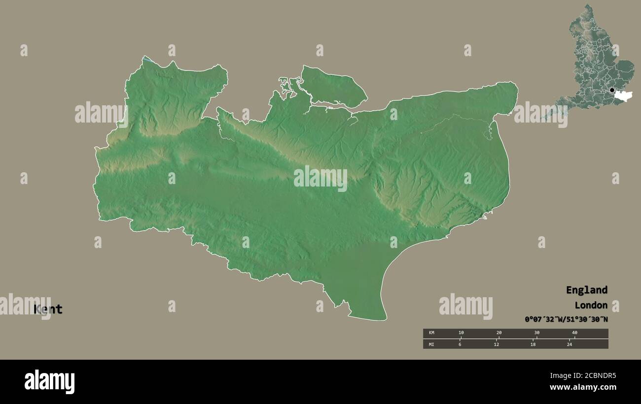 Shape of Kent, administrative county of England, with its capital ...