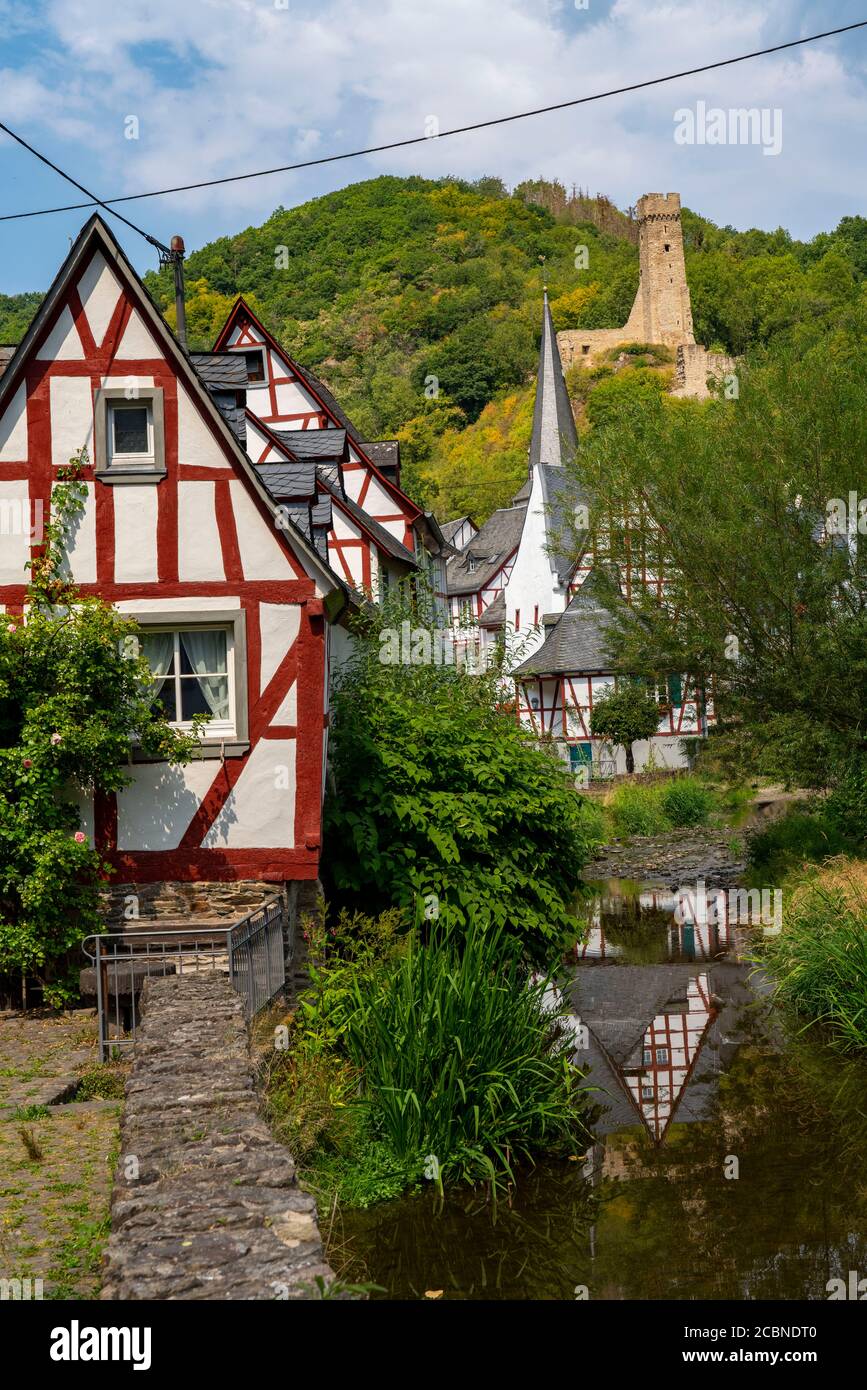 Monreal, idyllic half-timbered village in the valley of the river Elz ...
