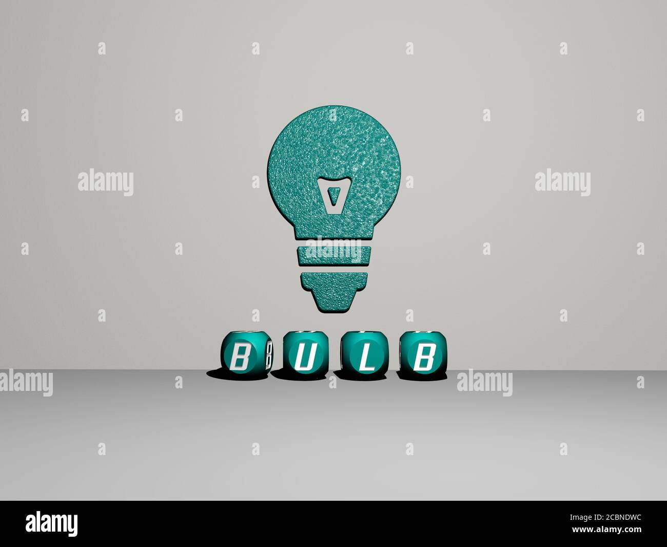 3D representation of bulb with icon on the wall and text arranged by ...