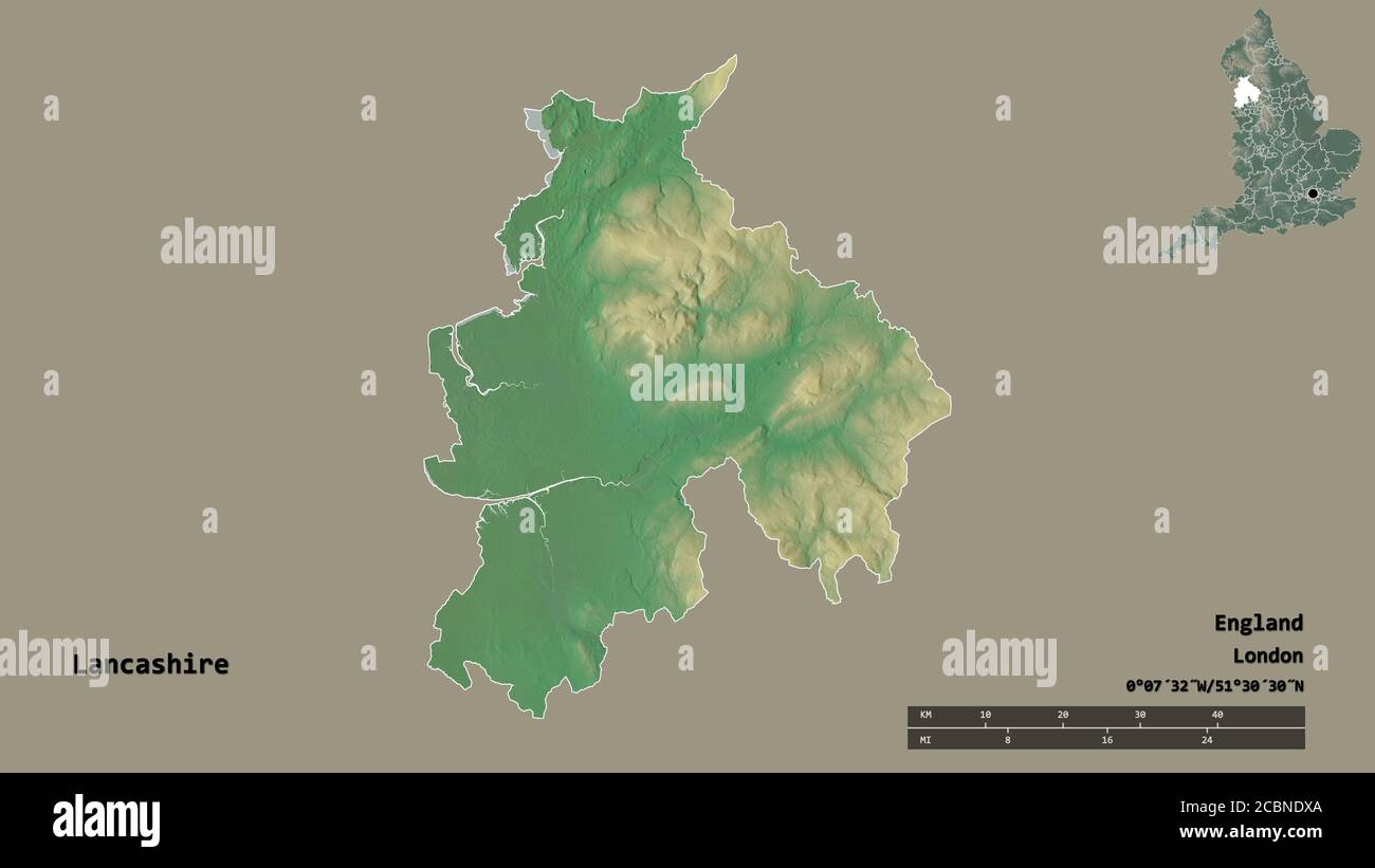 Shape of Lancashire, administrative county of England, with its capital ...