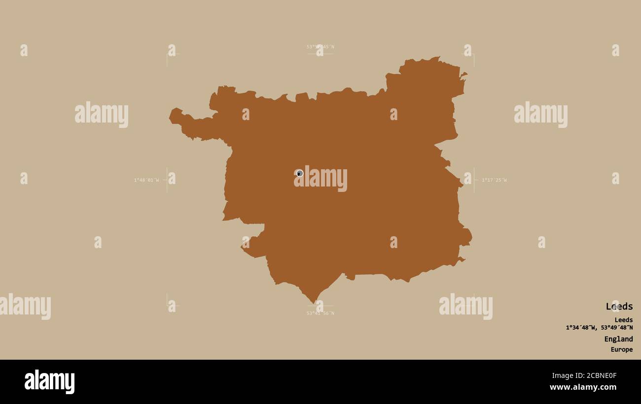 Area of Leeds, administrative county of England, isolated on a solid ...