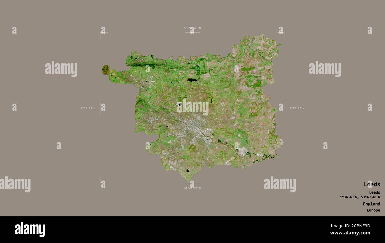 Area of Leeds, administrative county of England, isolated on a solid ...