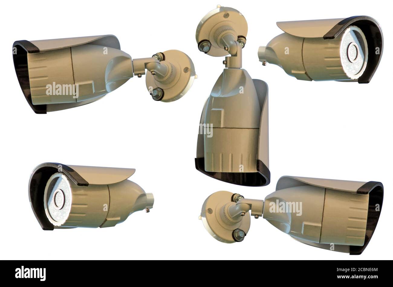 security cameras on a white background Stock Photo - Alamy