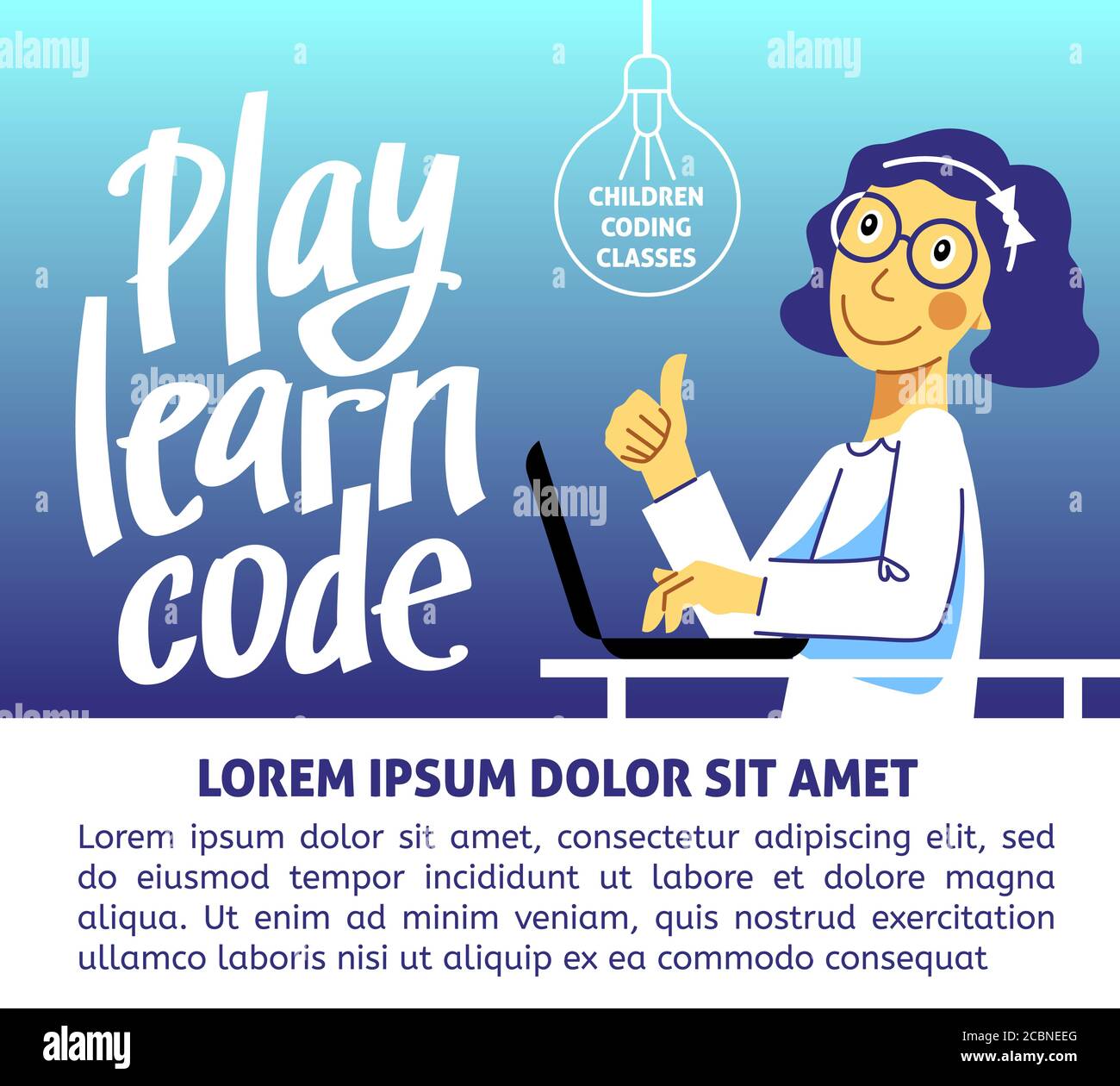A horizontal image of the girl who studies coding. A vector image for a ...