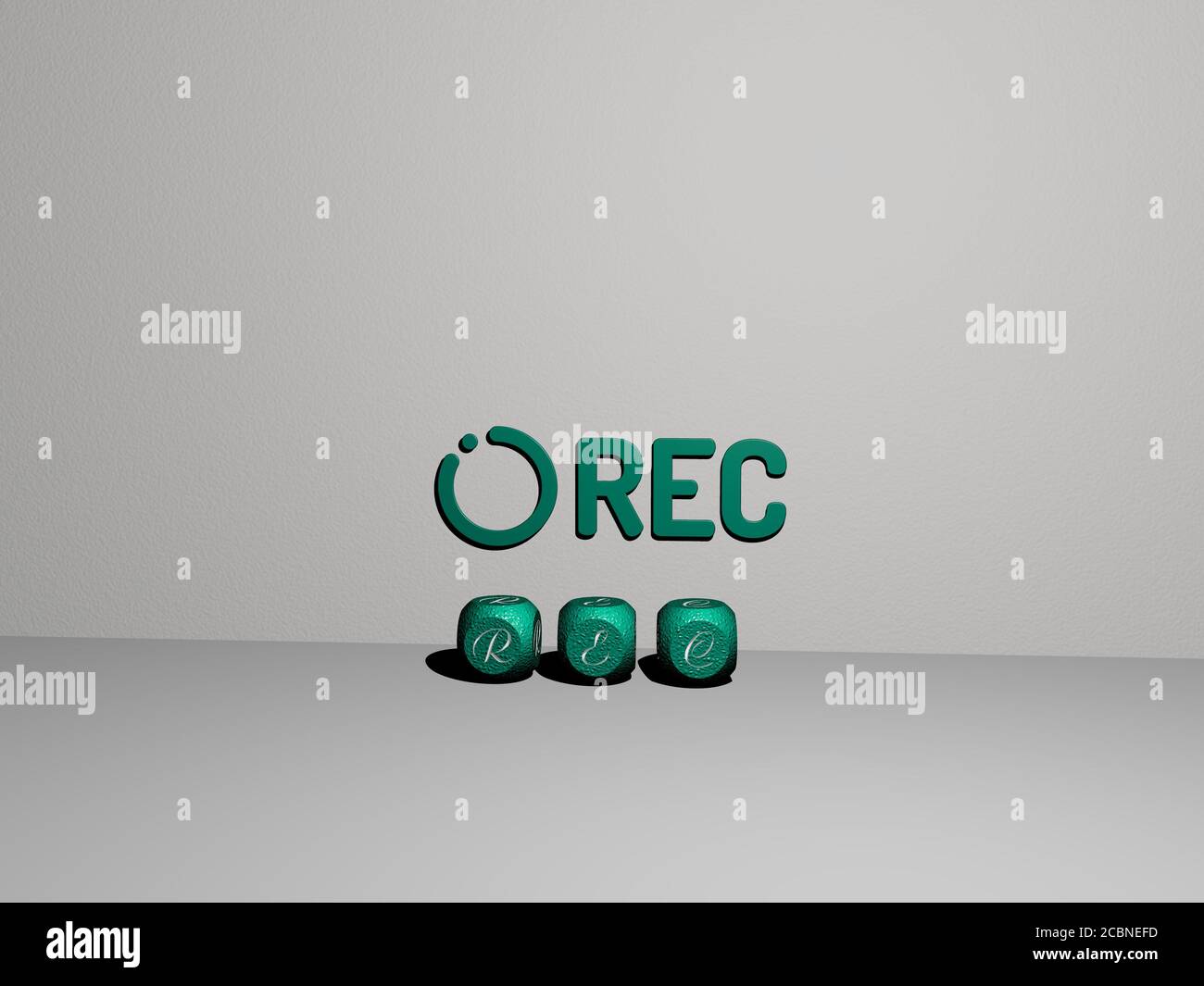 REC 3D icon on the wall and text of cubic alphabets on the floor, 3D illustration Stock Photo ...