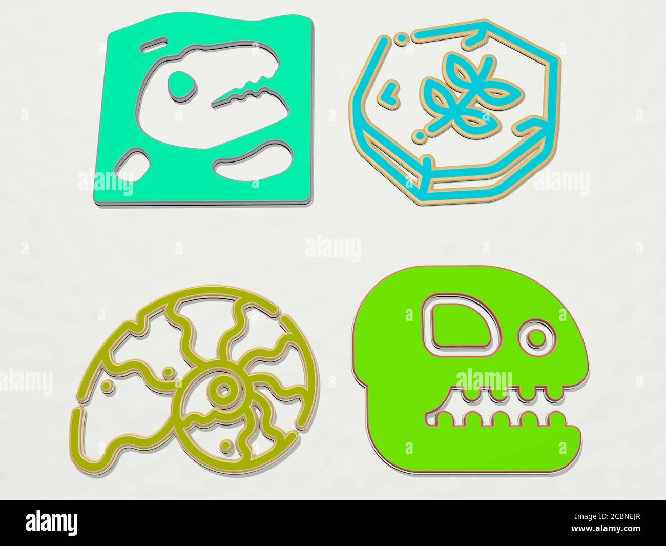 fossil 4 icons set, 3D illustration for background and ancient Stock ...