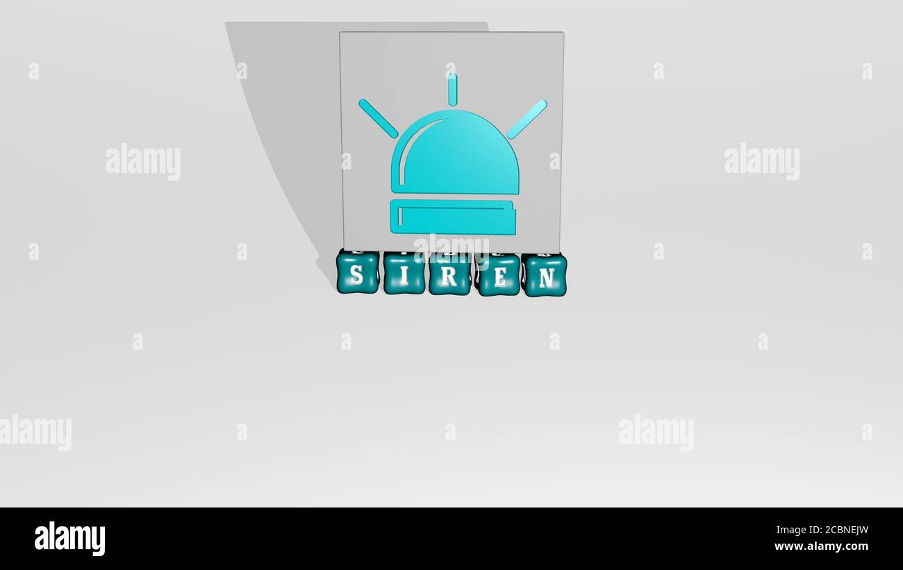 3D representation of siren with icon on the wall and text arranged by ...
