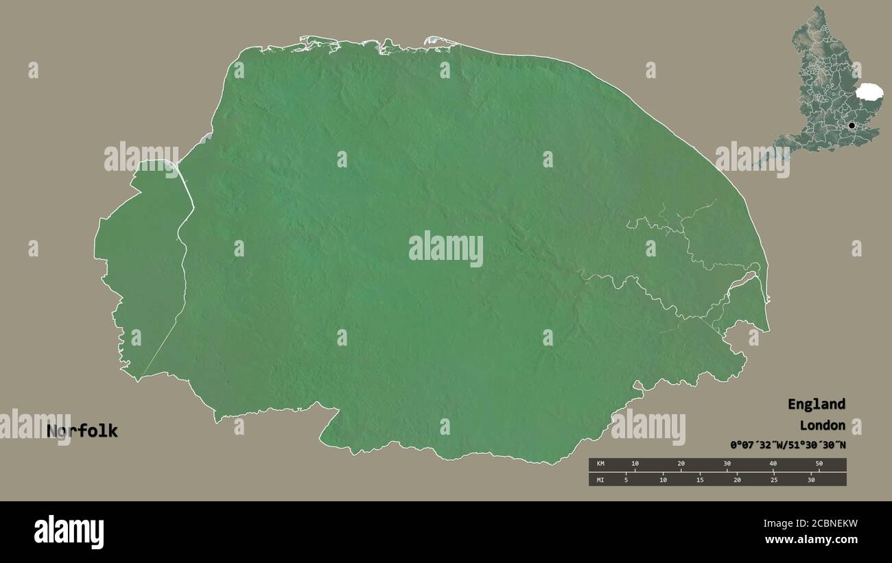 Shape of Norfolk, administrative county of England, with its capital ...