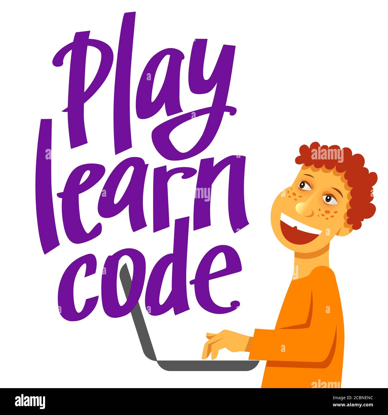 A square image of the boy who studies coding. A vector image for a ...