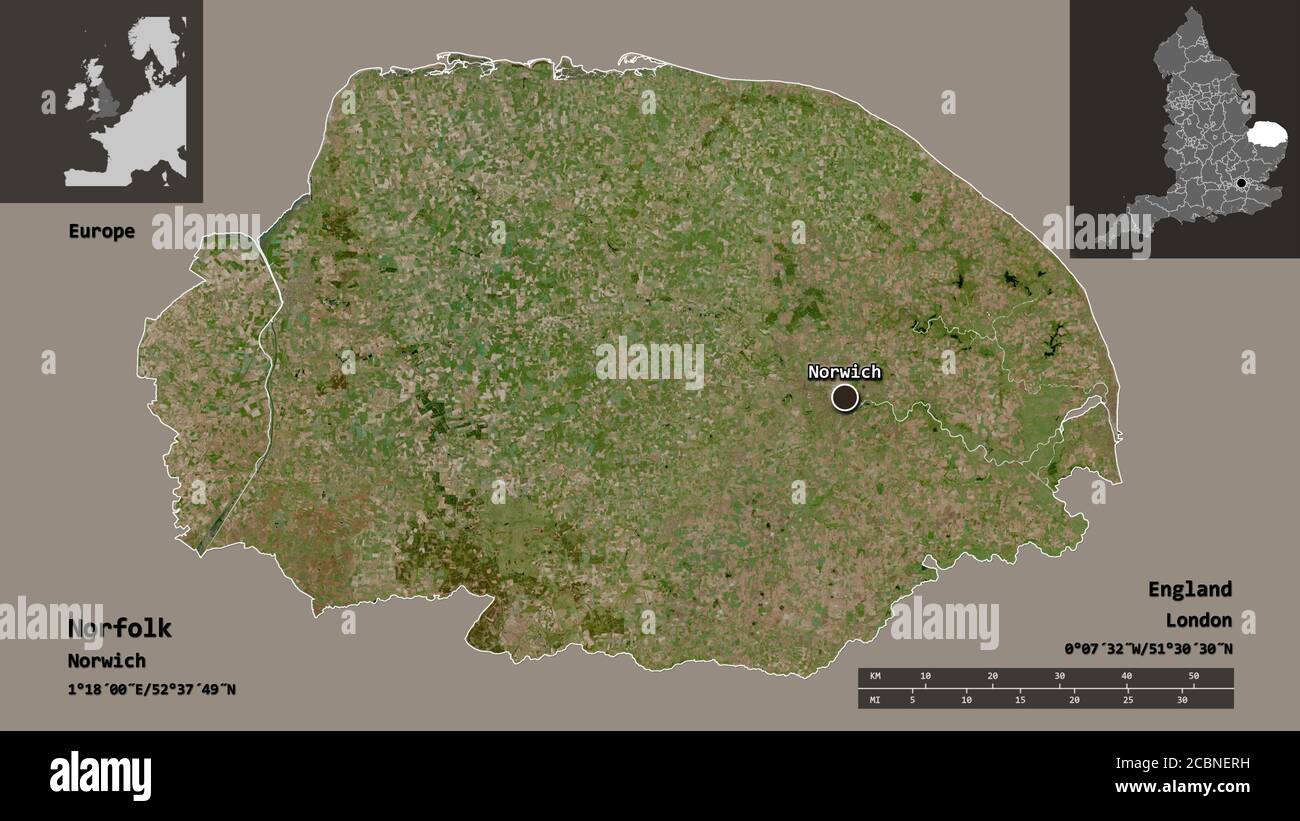 Shape of Norfolk, administrative county of England, and its capital ...