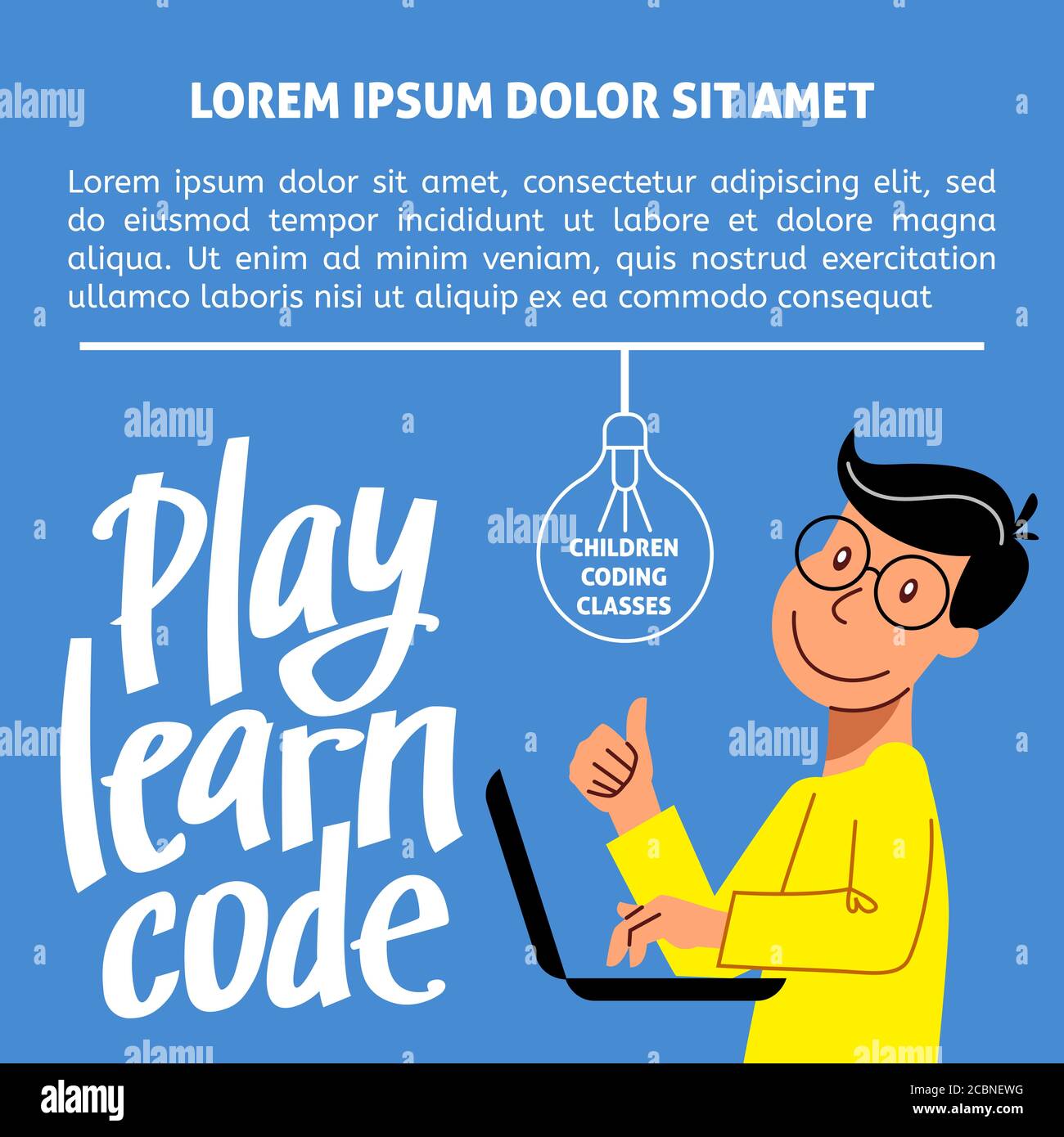 A square image of the boy who studies coding. A vector image for a ...