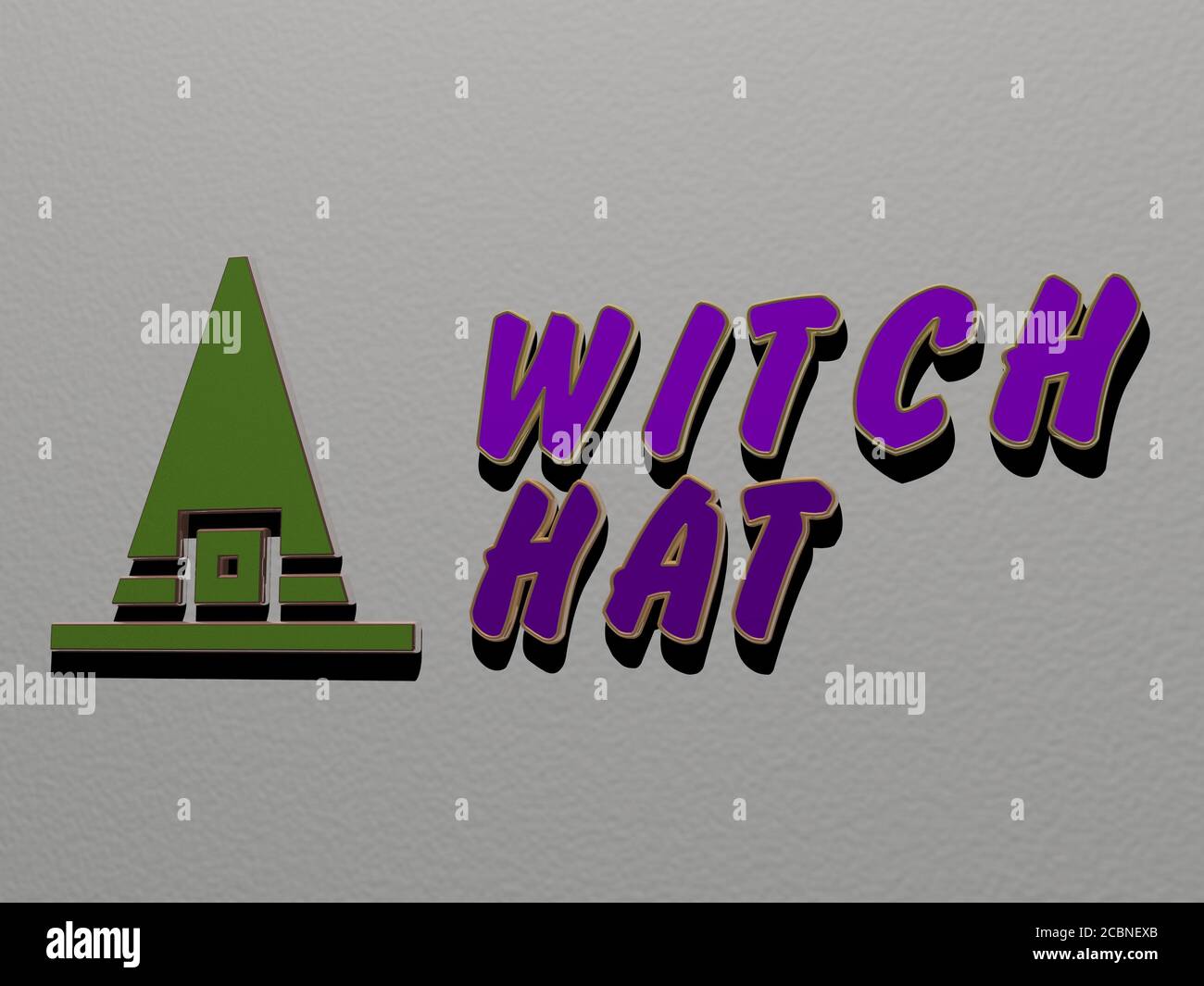 WITCH HAT icon and text on the wall, 3D illustration for halloween and ...