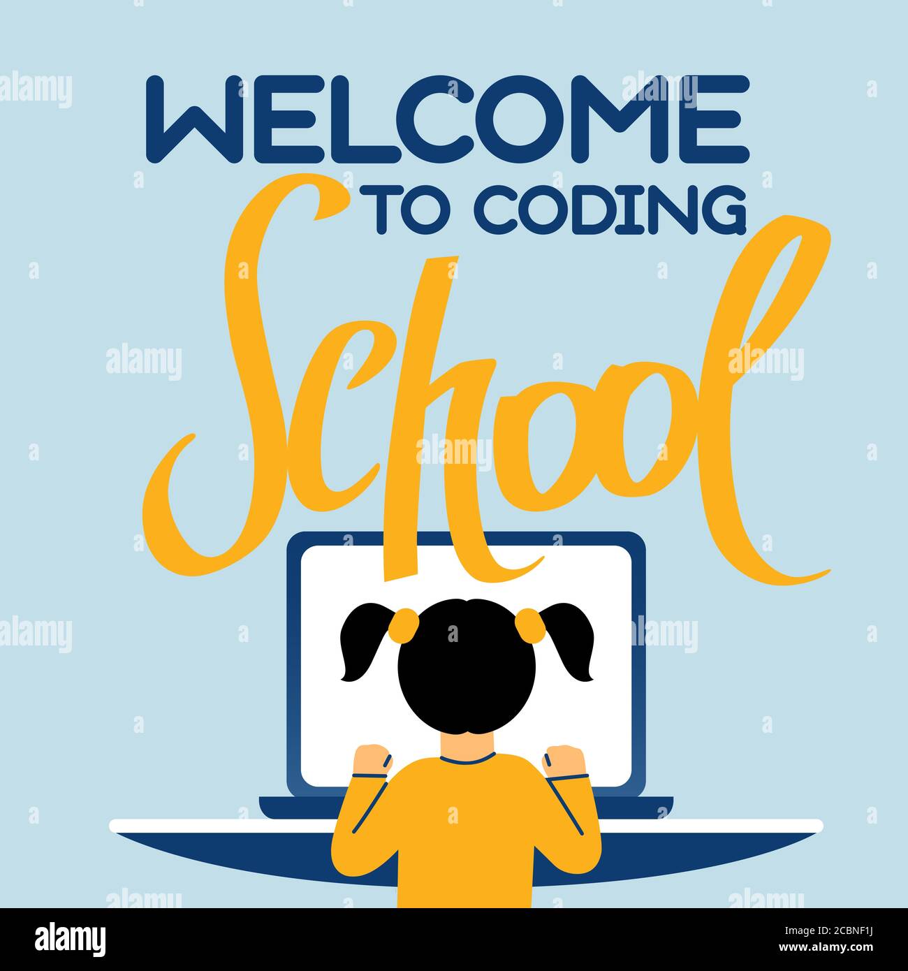 A square image of the girl who studies coding. A vector image for a ...