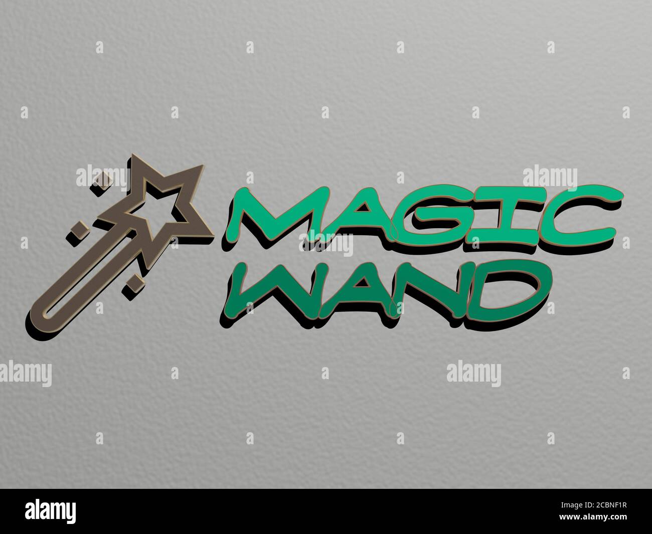 magic wand icon and text on the wall, 3D illustration for background ...