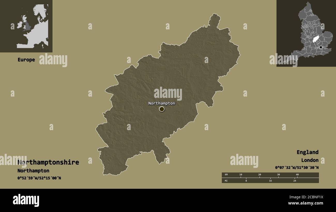 Shape of Northamptonshire, administrative county of England, and its ...