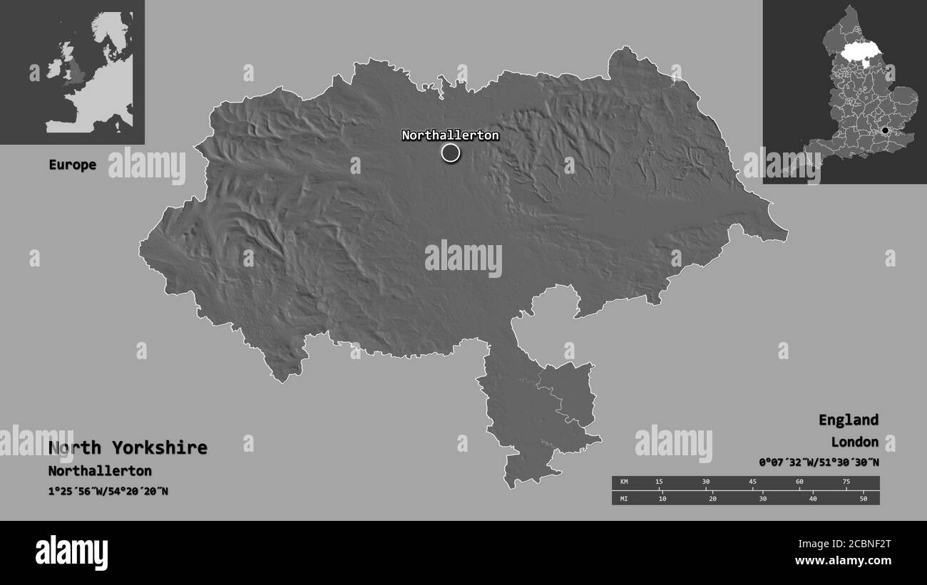 Shape of North Yorkshire, administrative county of England, and its ...