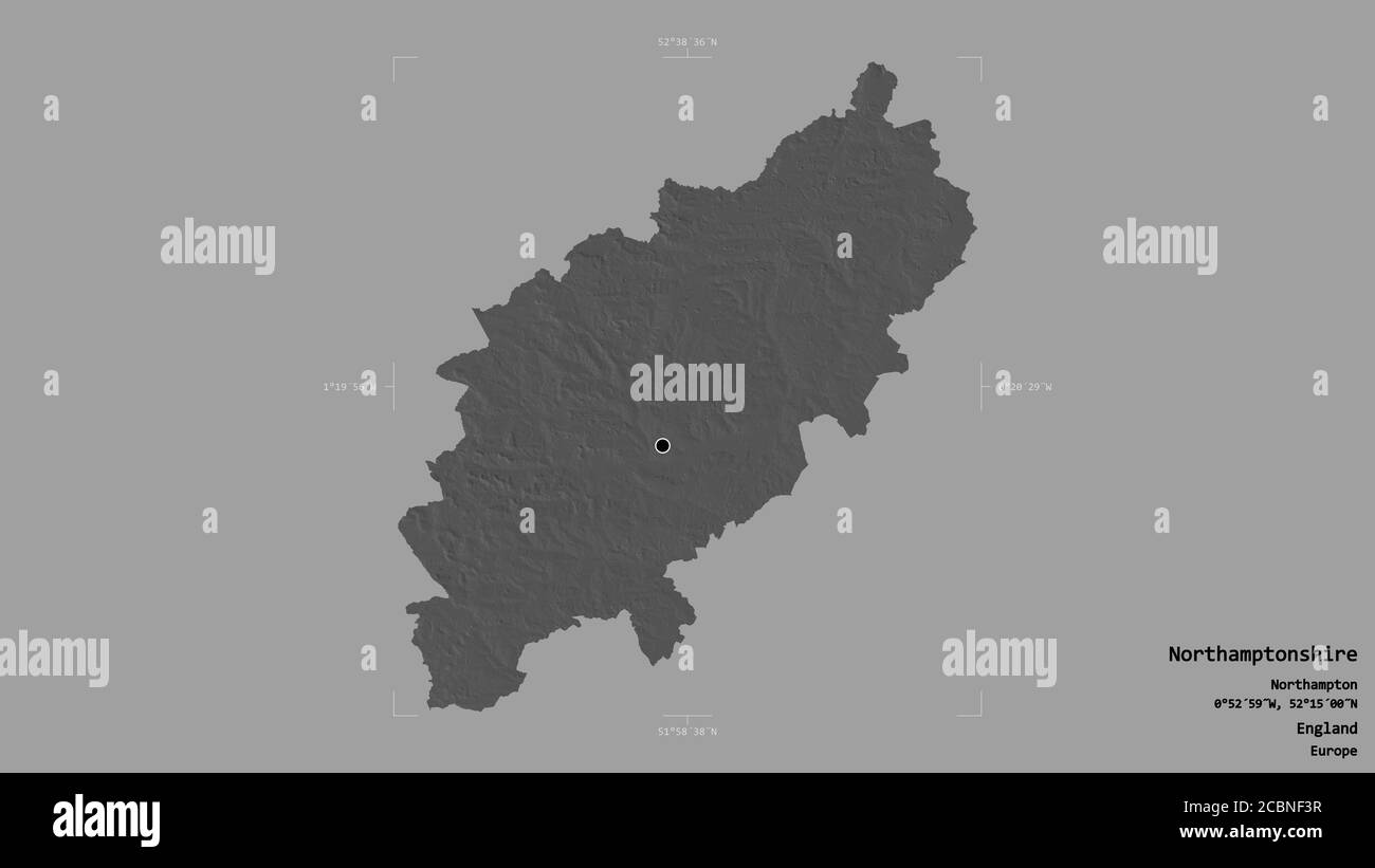 Area of Northamptonshire, administrative county of England, isolated on ...