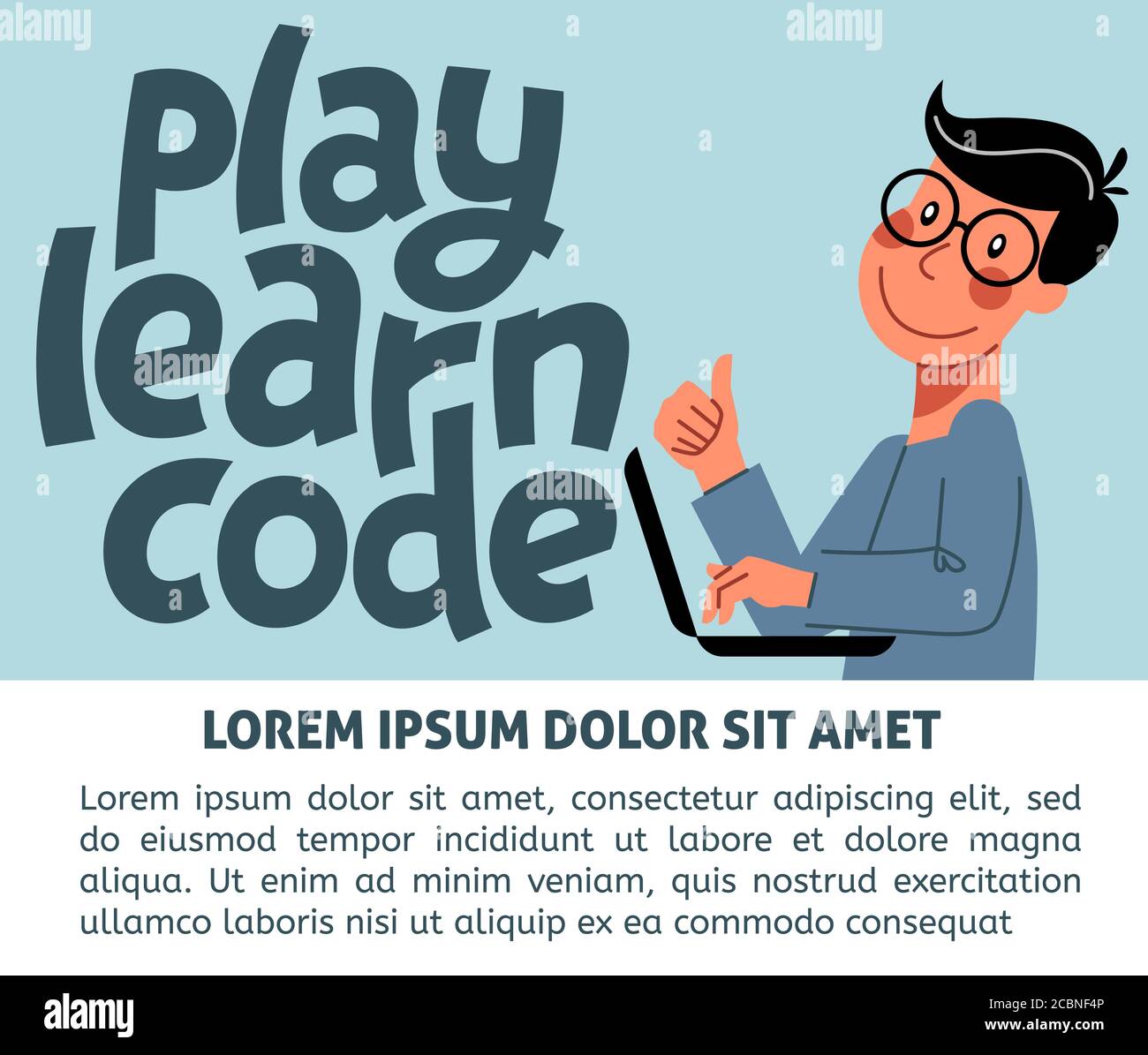 An image of the boy who studies coding. A vector image for a flyer or a ...