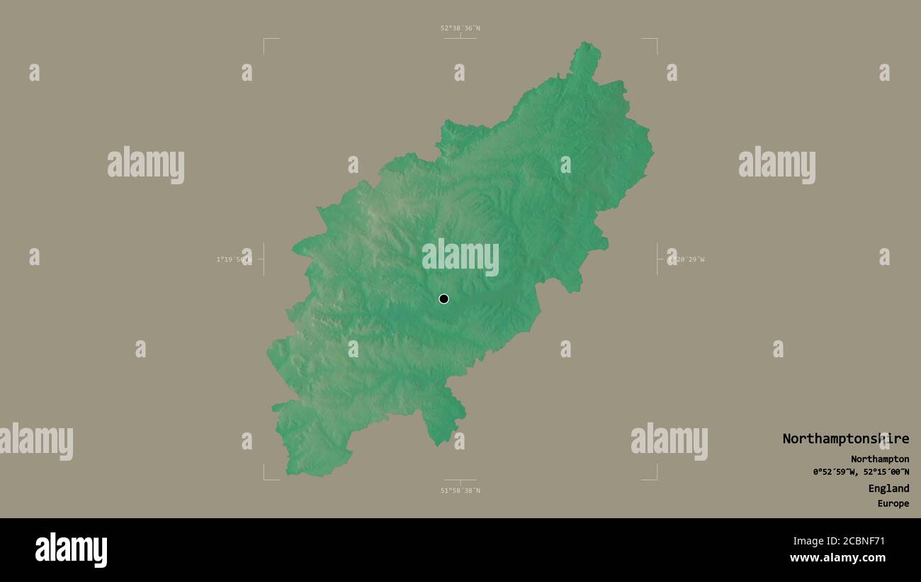 Area of Northamptonshire, administrative county of England, isolated on ...