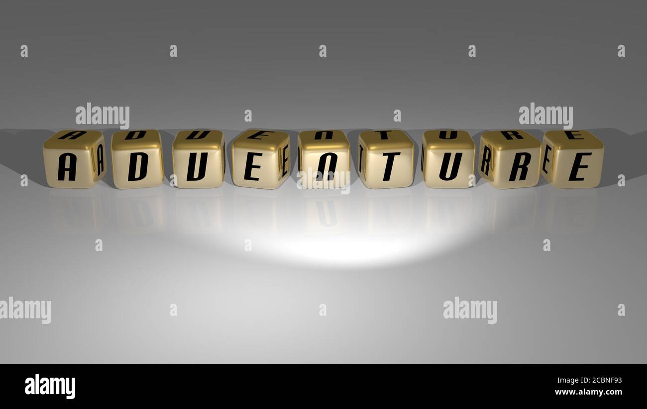 ADVENTURE text of cubic dice letters on the floor and 3D icon on the ...
