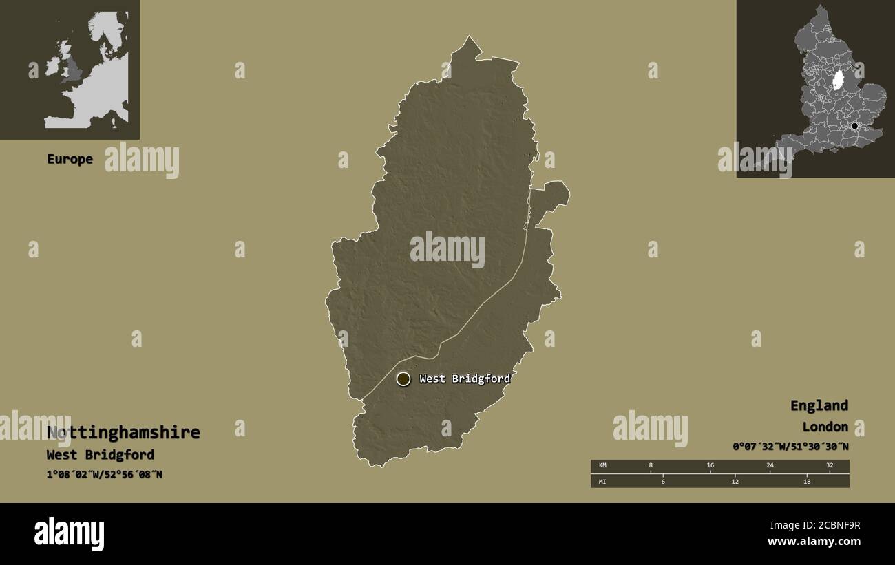 Shape of Nottinghamshire, administrative county of England, and its ...
