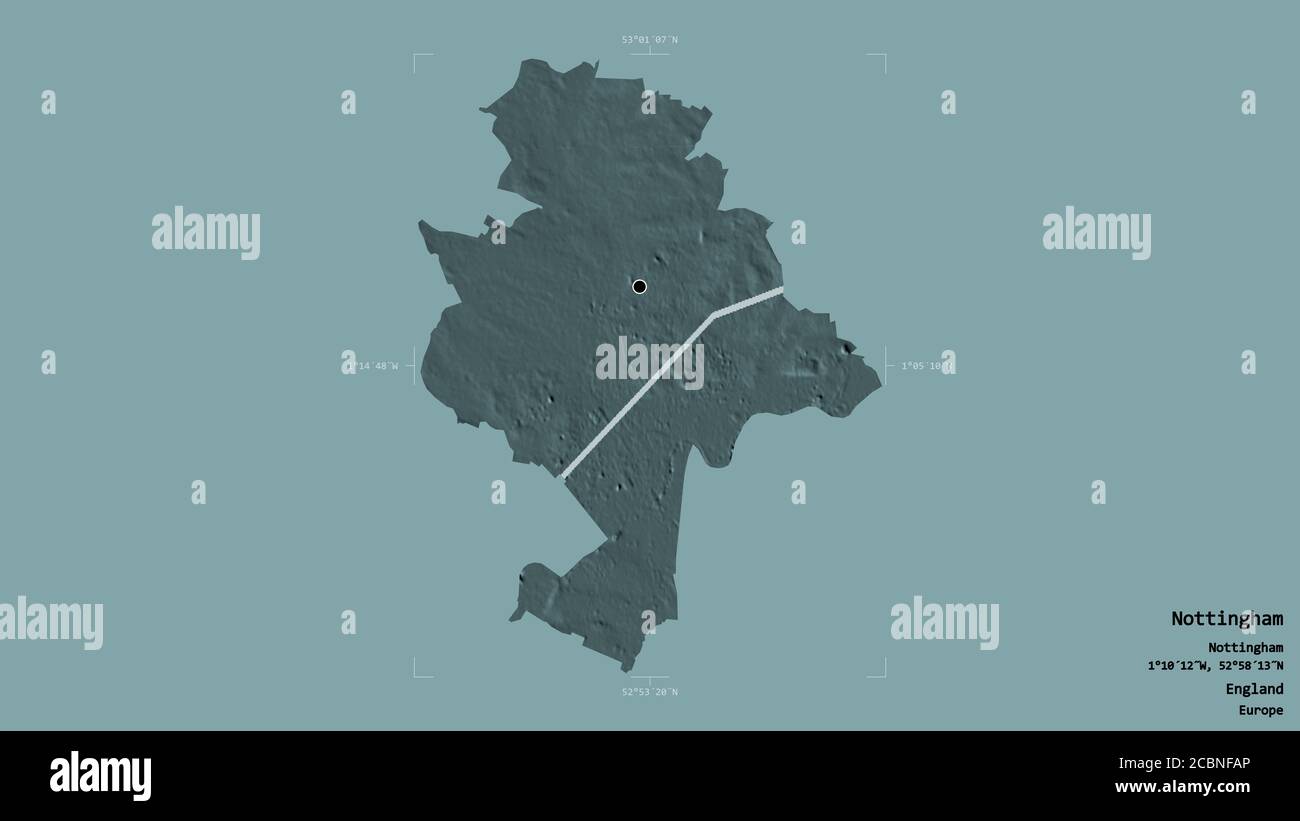 Area of Nottingham, unitary authority of England, isolated on a solid ...