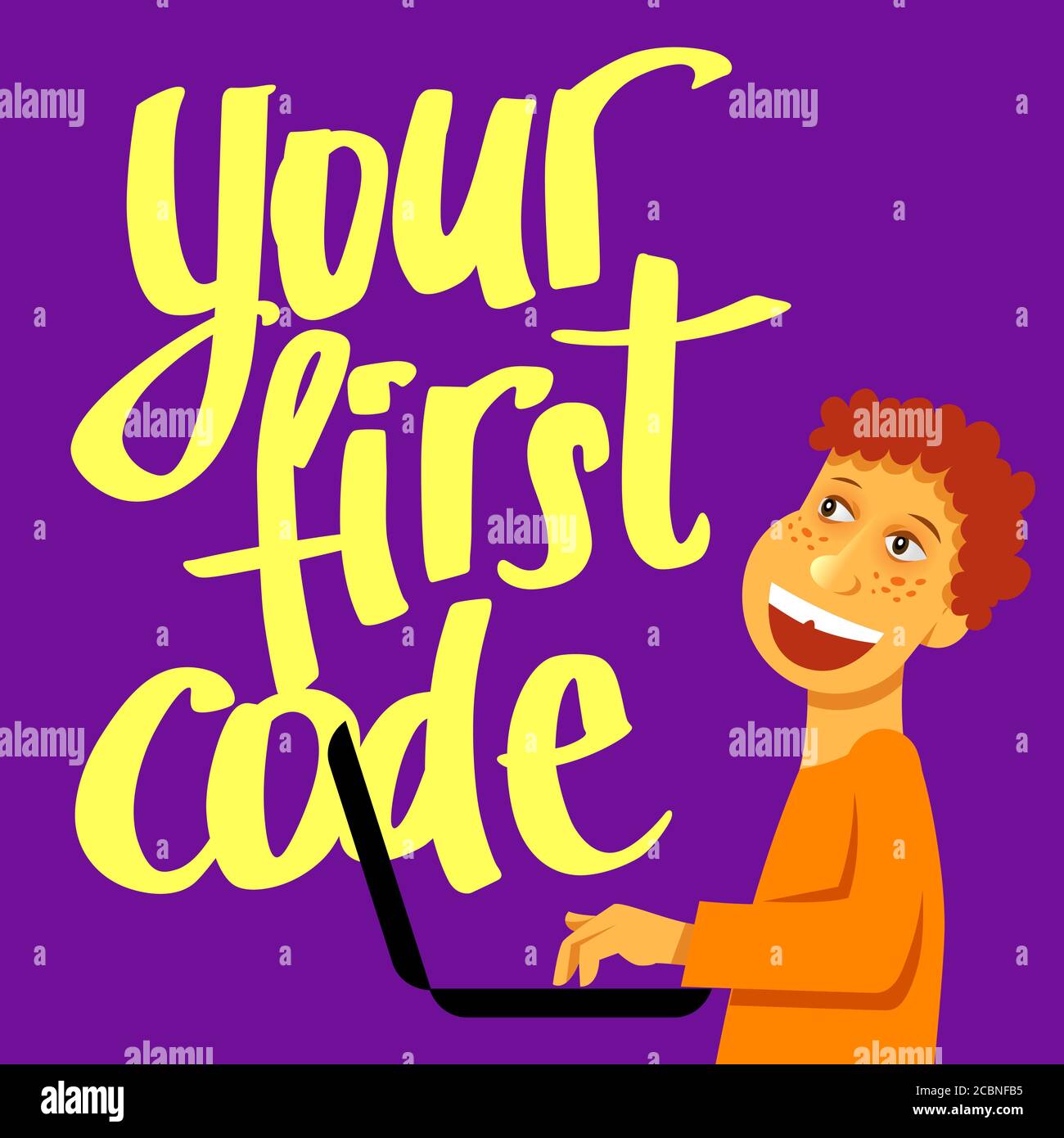 A square image of the boy who studies coding. A vector image for a ...