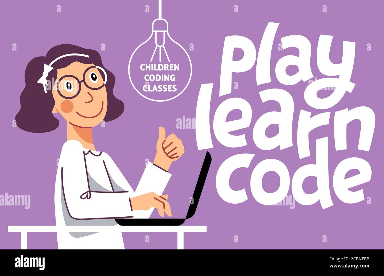 A horizontal image of the girl who studies coding. A vector image for a ...