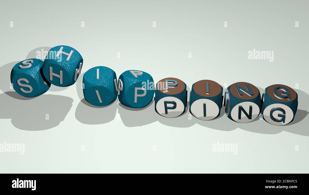 SHIPPING text by dancing dice letters, 3D illustration for delivery and ...