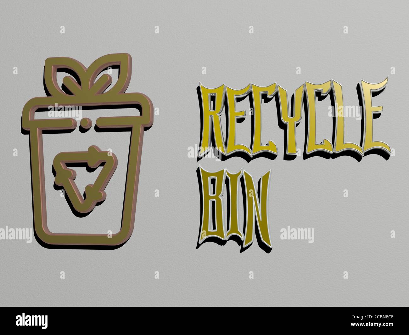 recycle bin icon and text on the wall, 3D illustration for background ...