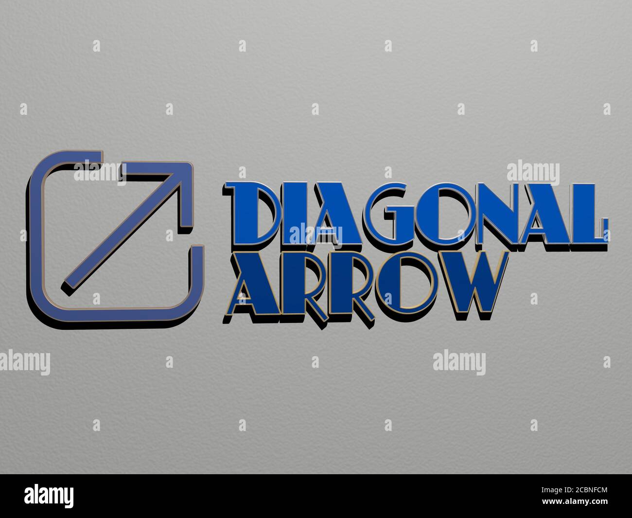 diagonal arrow icon and text on the wall, 3D illustration for ...