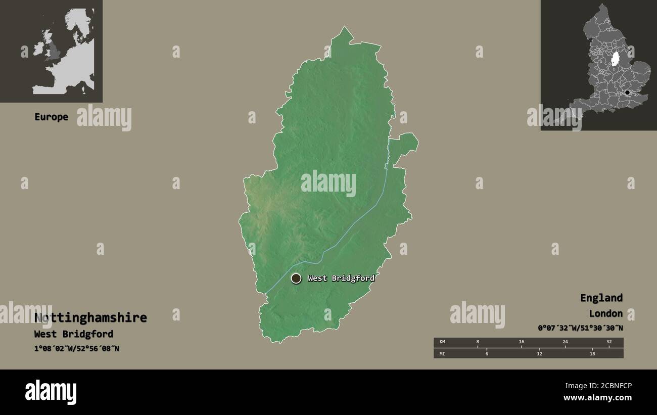 Shape of Nottinghamshire, administrative county of England, and its ...