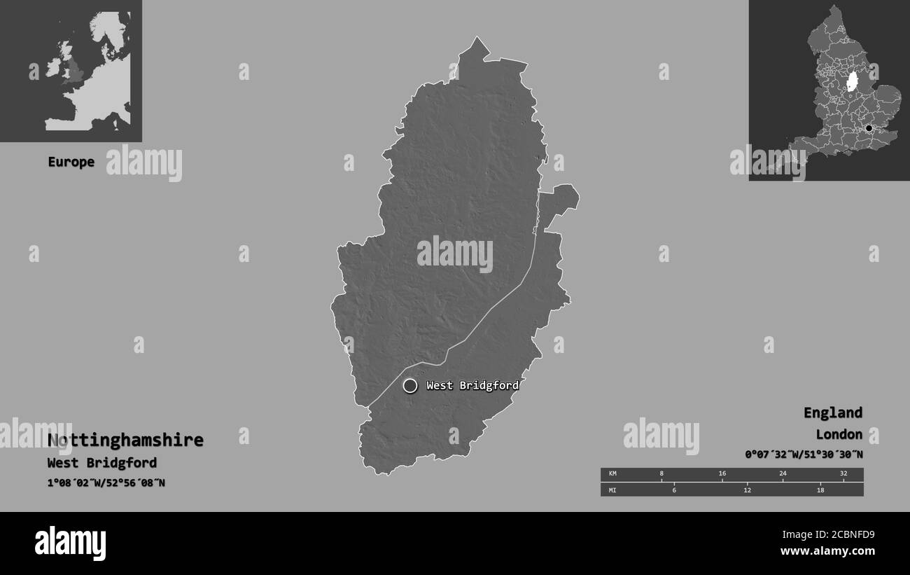Shape of Nottinghamshire, administrative county of England, and its ...